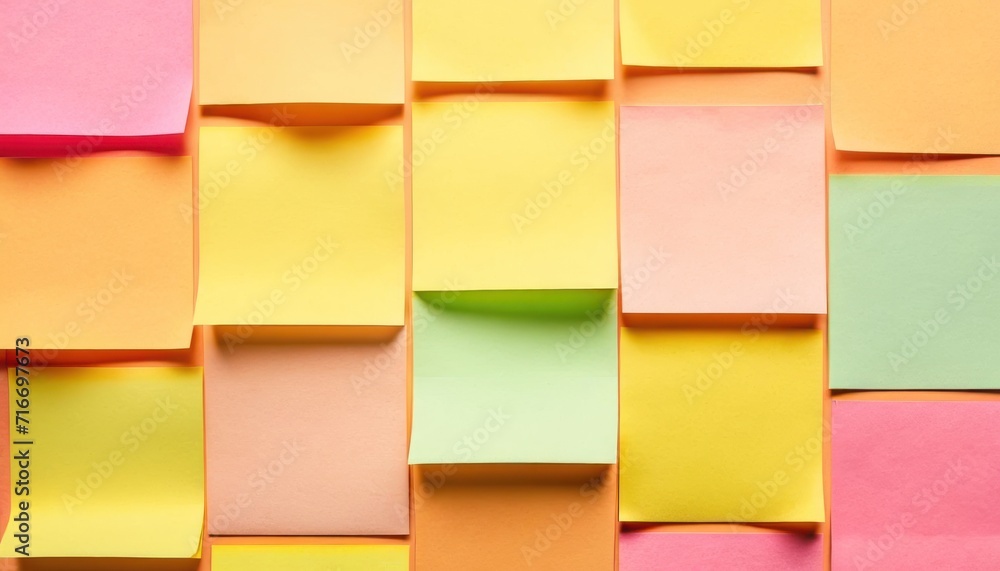 a bunch of different colored sticky notes on a pink and yellow ...