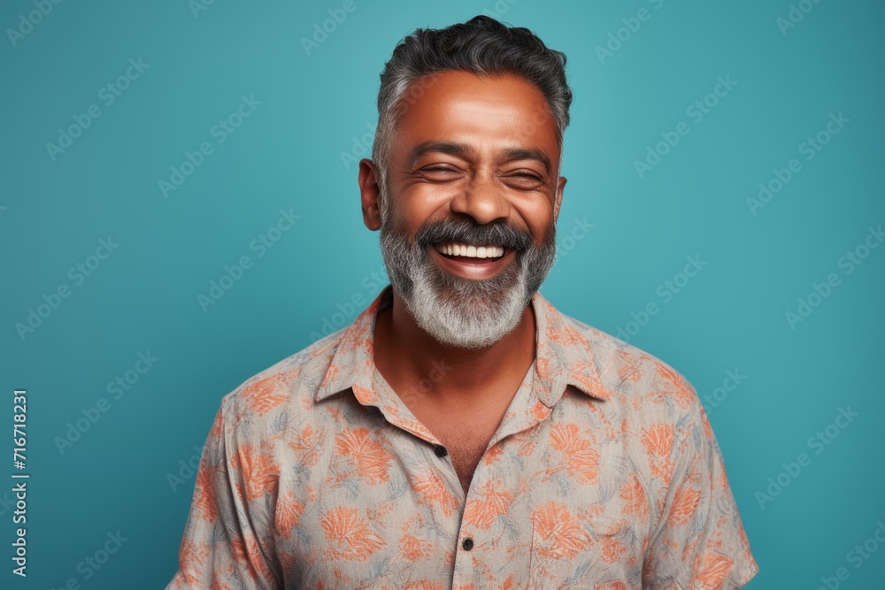 Portrait of a satisfied indian man in his 50s donning a trendy cropped ...