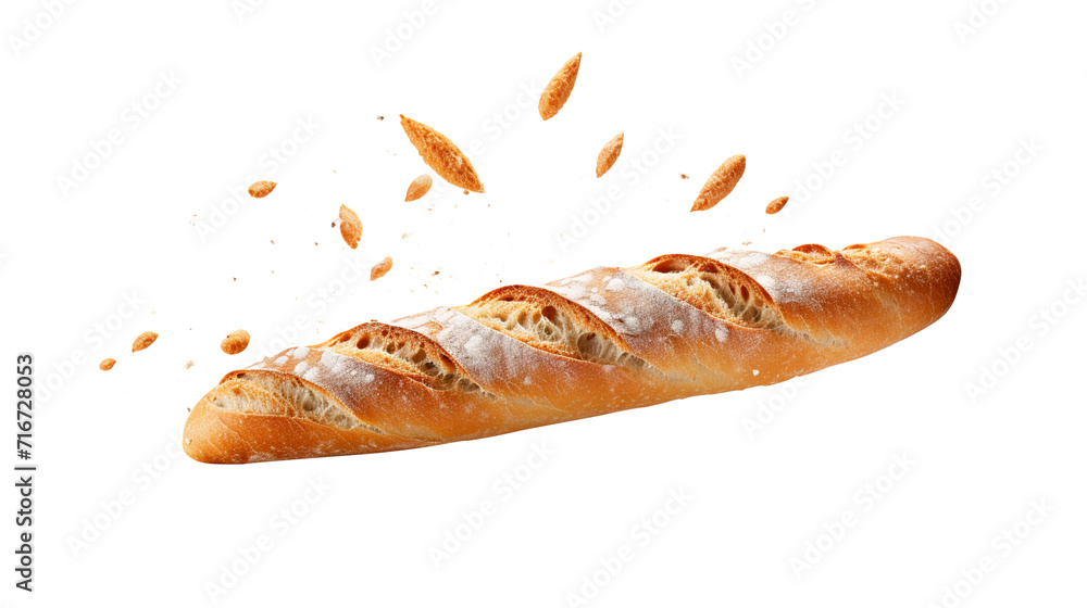 Baguette bread with falling crumbs isolated on transparent background ...