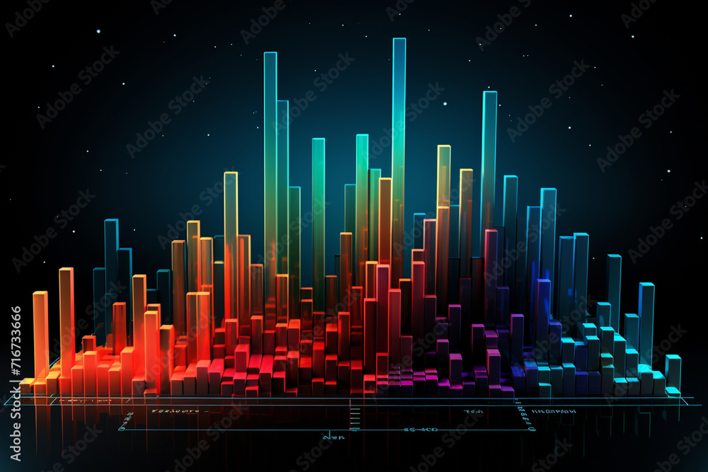 A bold and vibrant bar chart design with bars arranged in a circular ...