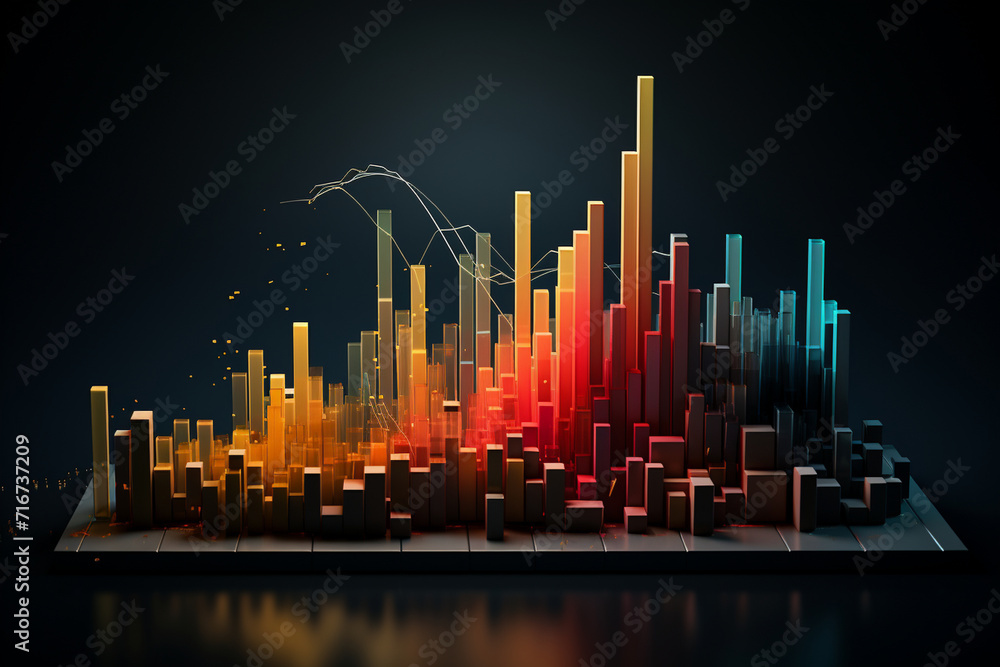 A dynamic 3D bar chart design with bars projecting outward at different ...