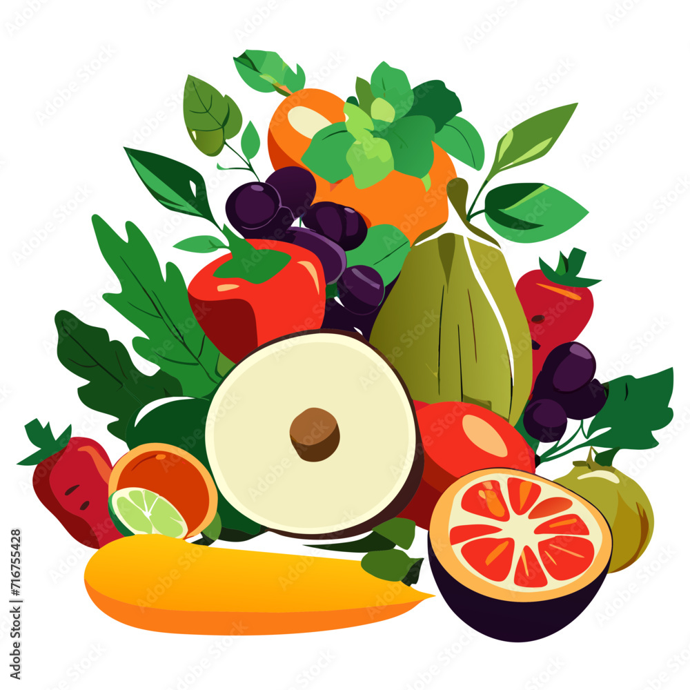 Fruits and vegetables. Vector illustration of a set of fruits and ...