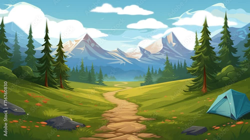 Hiking Trail Camping and Hiking. cartoon illustration background ...