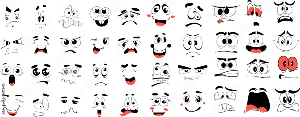 Cartoon Facial Expressions Set on an isolated background. A collection ...