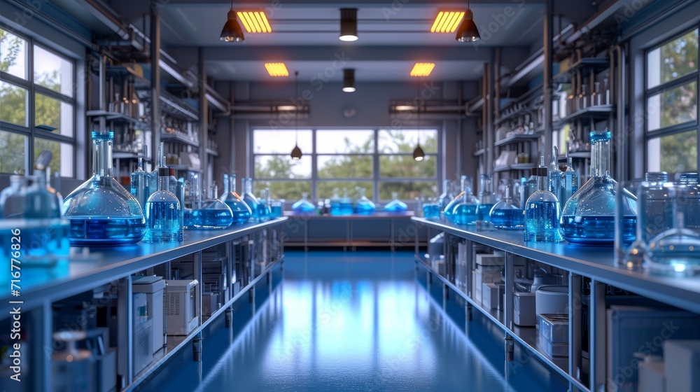 Science laboratory interior, lab equipment for Chemistry tests. Stock ...