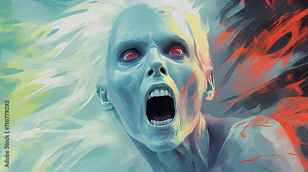 Creepy depiction of an aggressive evil creature. A terrifying ...