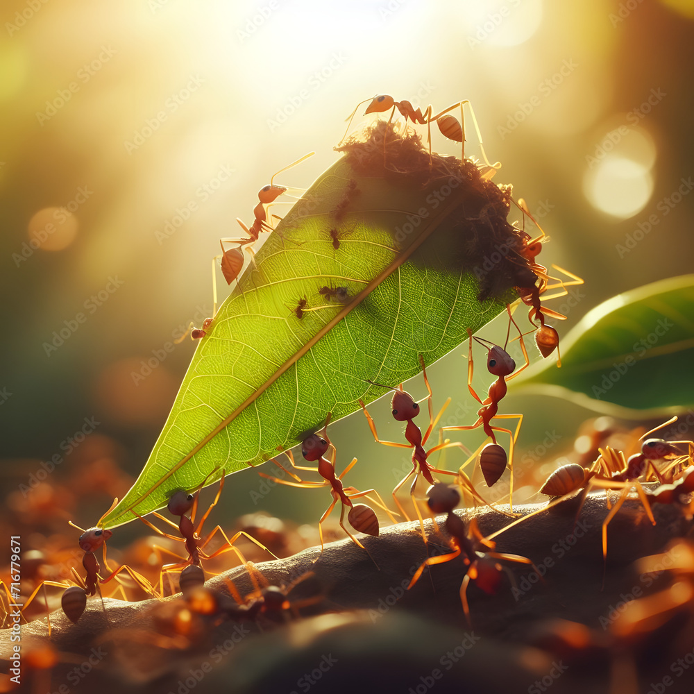 a group of red ants looking for food. Ant action standing.Ant bridge ...