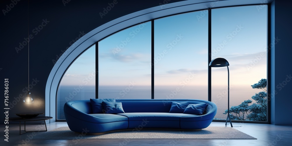 Minimalist home interior design of modern living room. Luxury blue ...