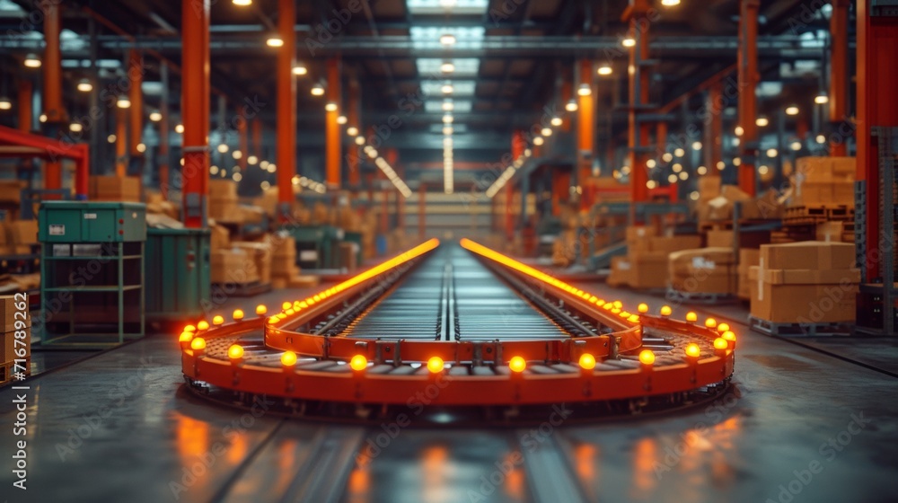 Smart warehouse management system concept.Cardboard boxes on conveyor ...