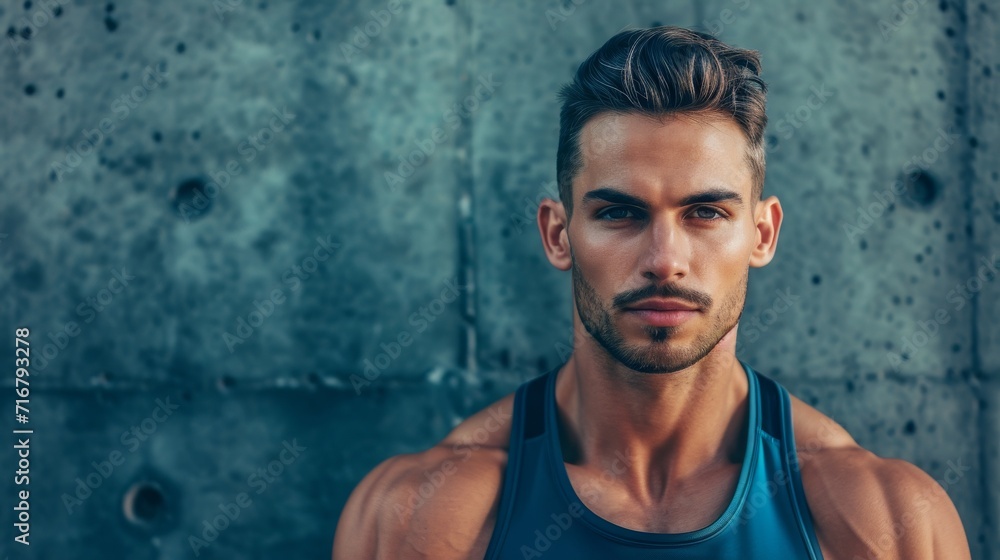 A rugged man with a chiseled jawline and powerful muscles gazes ...