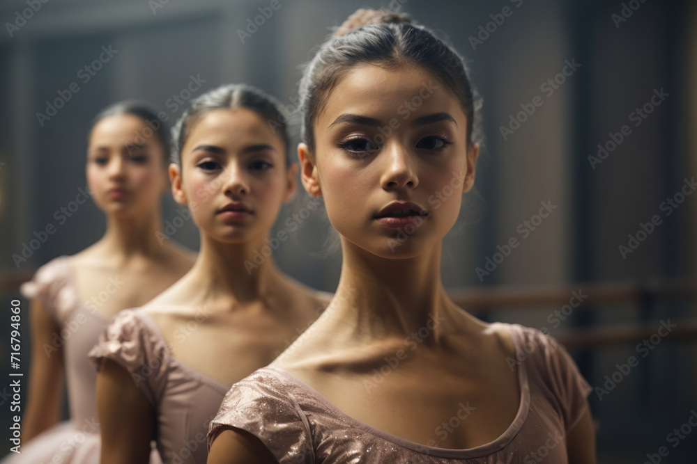 Young beautiful girls ballerinas stand together ready to perform ...