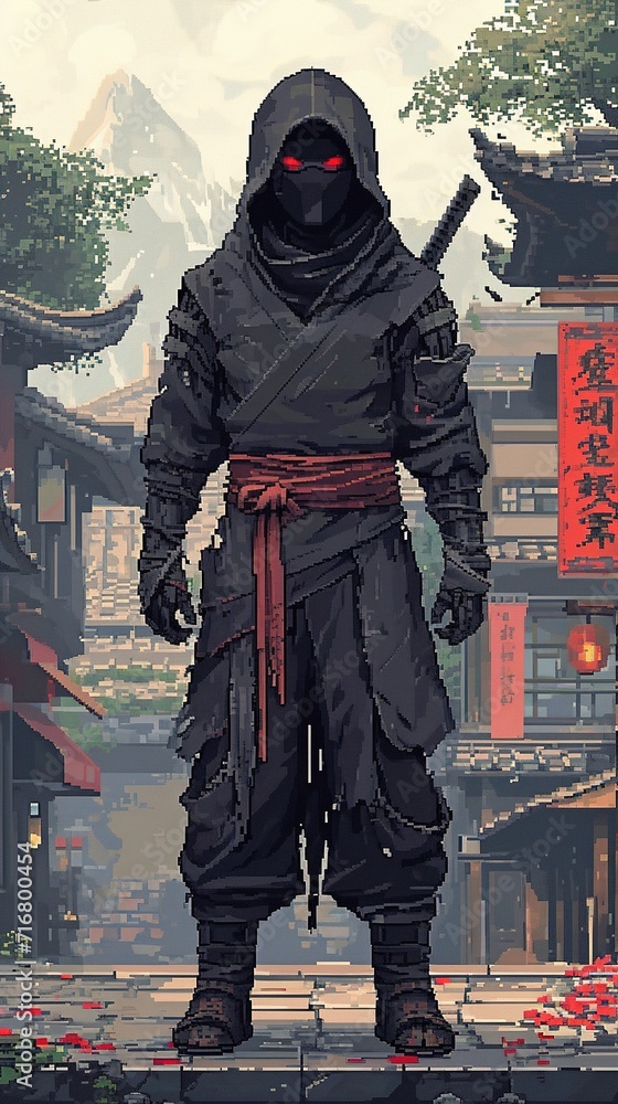 pixel art of ninja character, game asset, 2d pixel art ilustração do ...