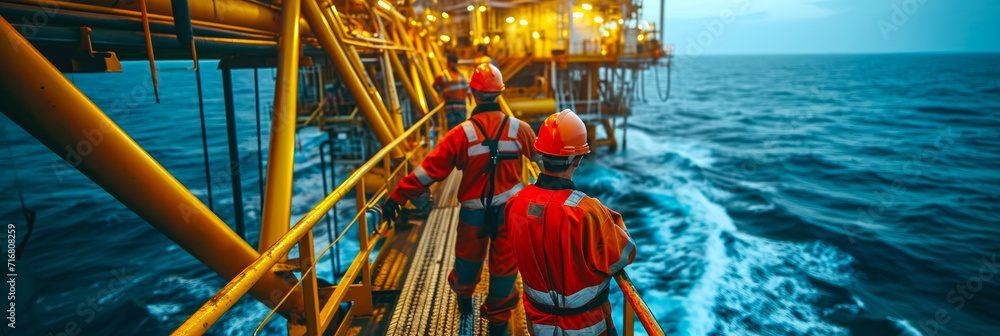 Oil and gas industry workers, oil rig, maintenance and service in ...