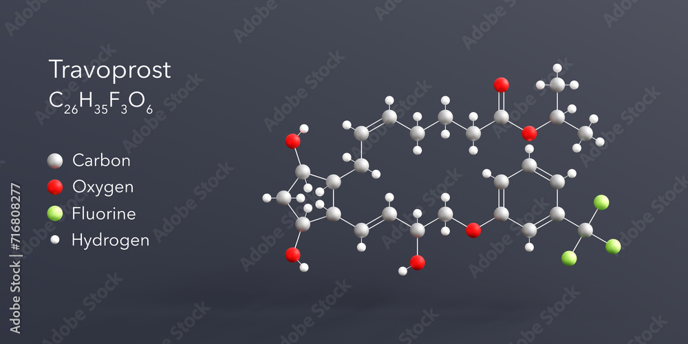 travoprost molecule 3d rendering, flat molecular structure with ...