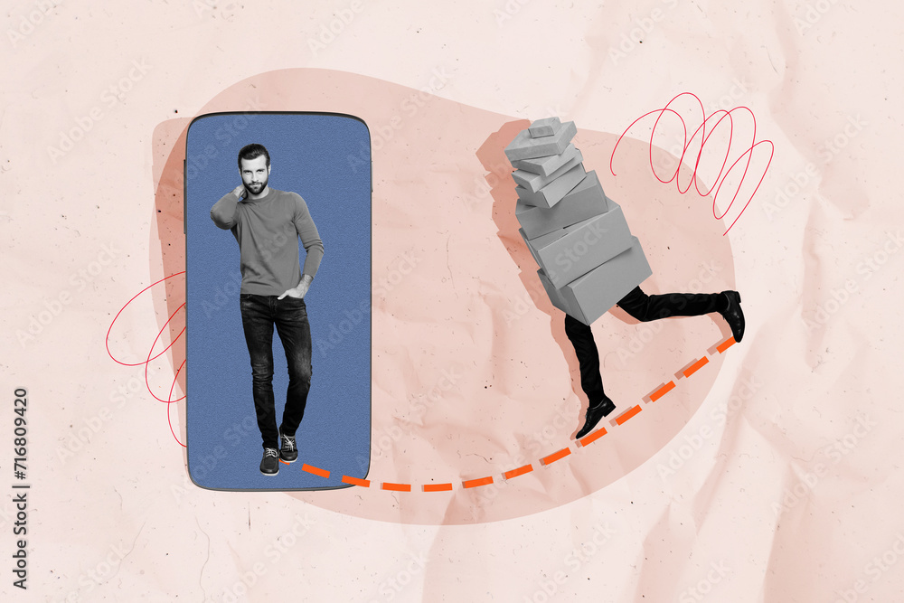 Artwork collage image of black white effect guy inside smart phone ...