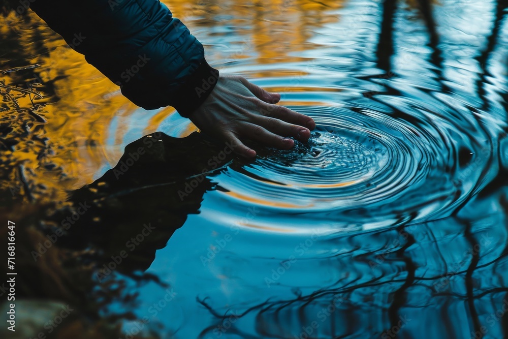 An image capturing the moment a person touches the water's surface ...