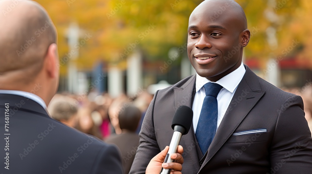 Media coverage of a public figure on the street. The enthusiasm of ...