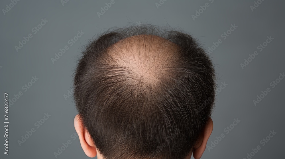 Male head with bald spot rear view. A balding man. Alopecia. Baldness ...