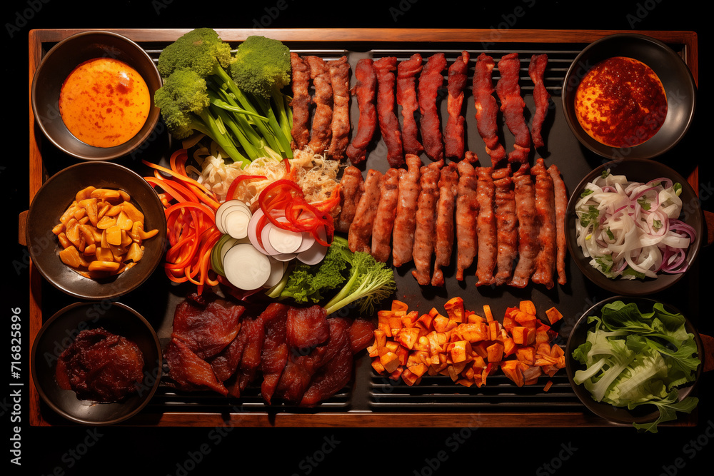 korean barbecue in thai style Thai barbecue pork, all you can eat barbecue buffet, top view ...