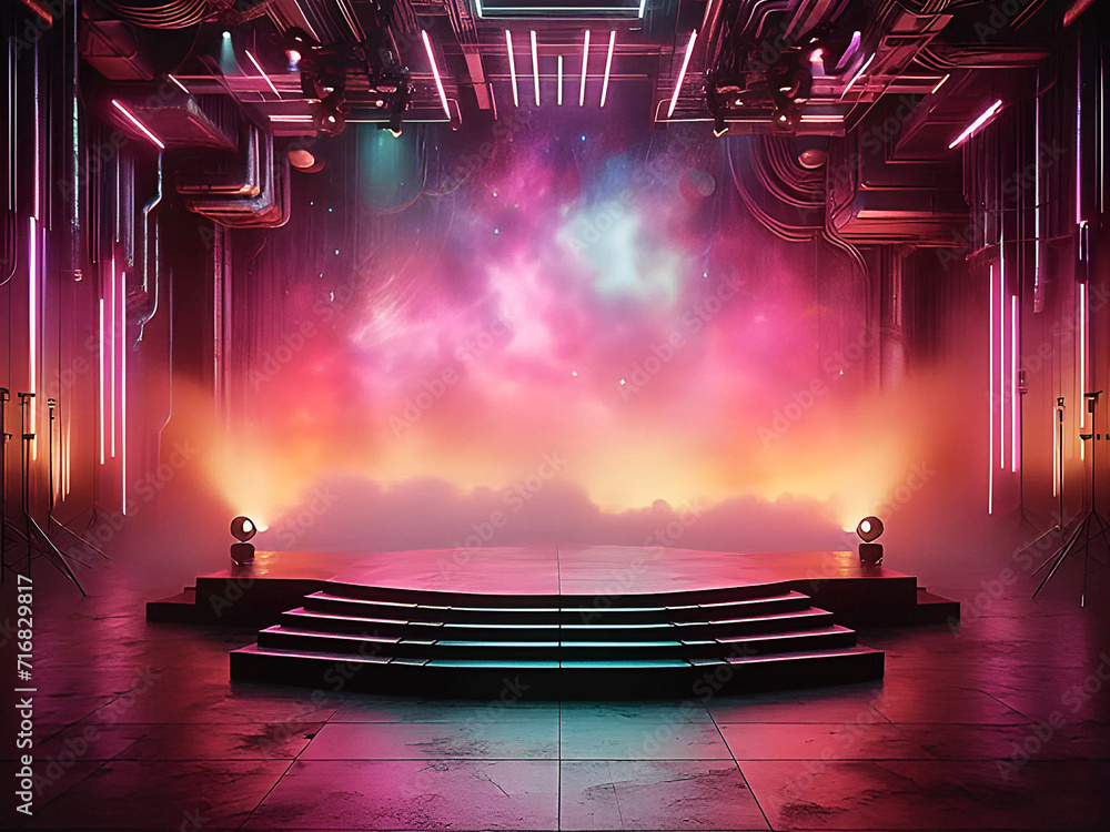 Indoor stage background with bluish pink neon light shades. Can be used ...
