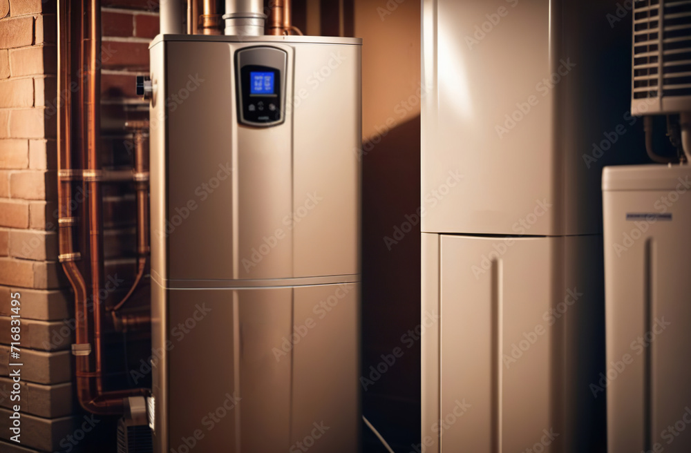 High Efficiency Furnace with a White Residential Gas. Tankless Water ...