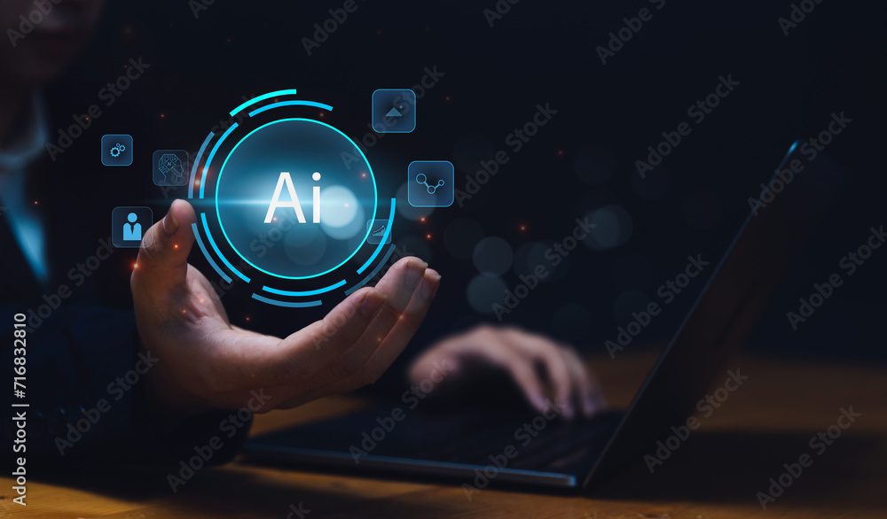 Business Person Creating AI Images, Realistic Photos, and Applications ...