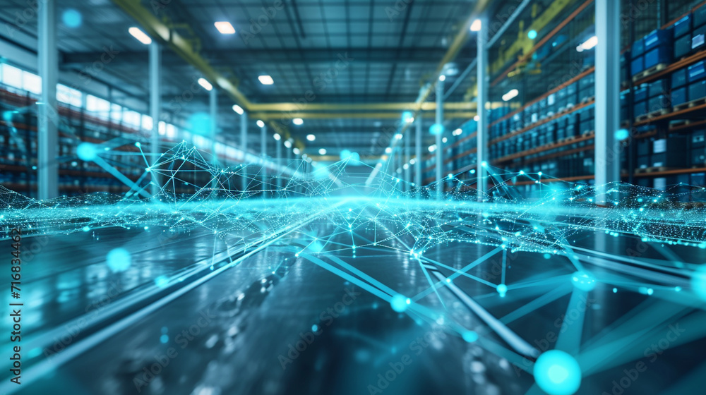 A holographic projection of a supply chain network diagram in a ...