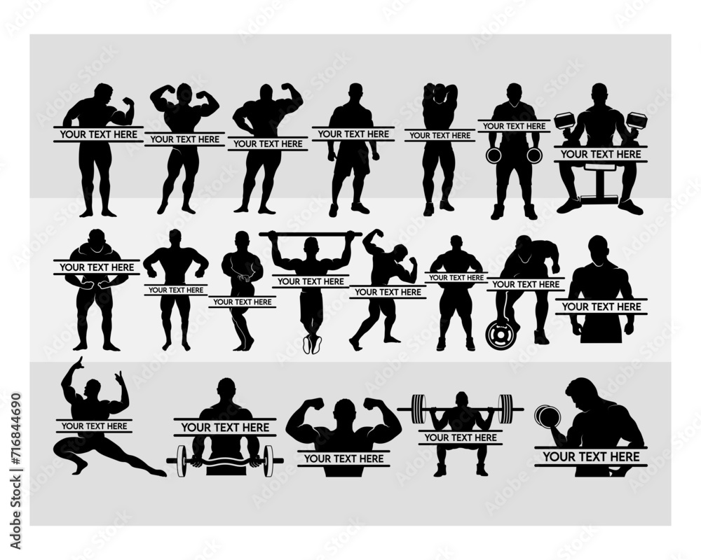 Bodybuilder Split Monogram, Bodybuilder SVG, Bodybuilder Silhouette ...