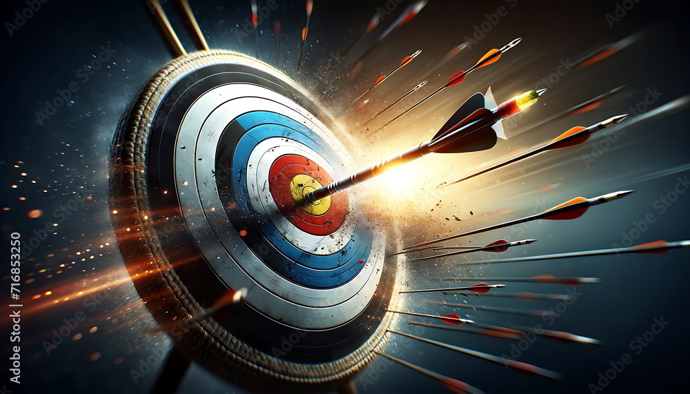 a powerful moment of impact as an arrow pierces the center of a ...