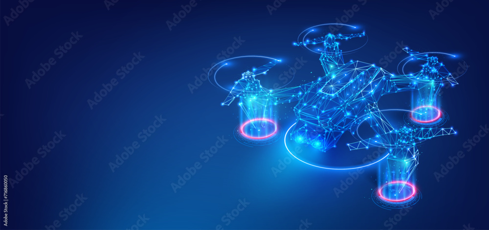 Futuristic Drone Technology Abstract. Digital wireframe of drones ...