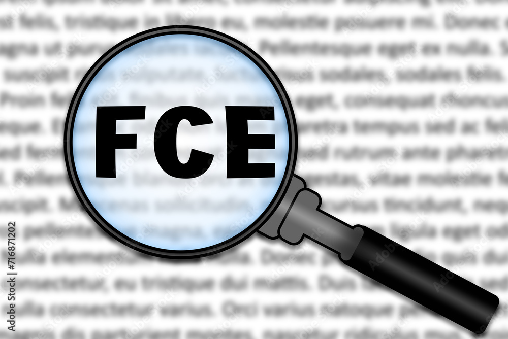 Focused on FCE exam. Word FCE under magnifying glass. International ...
