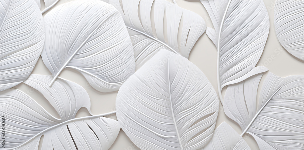 a white and tan background, with a tropical leaf pattern, in the style ...