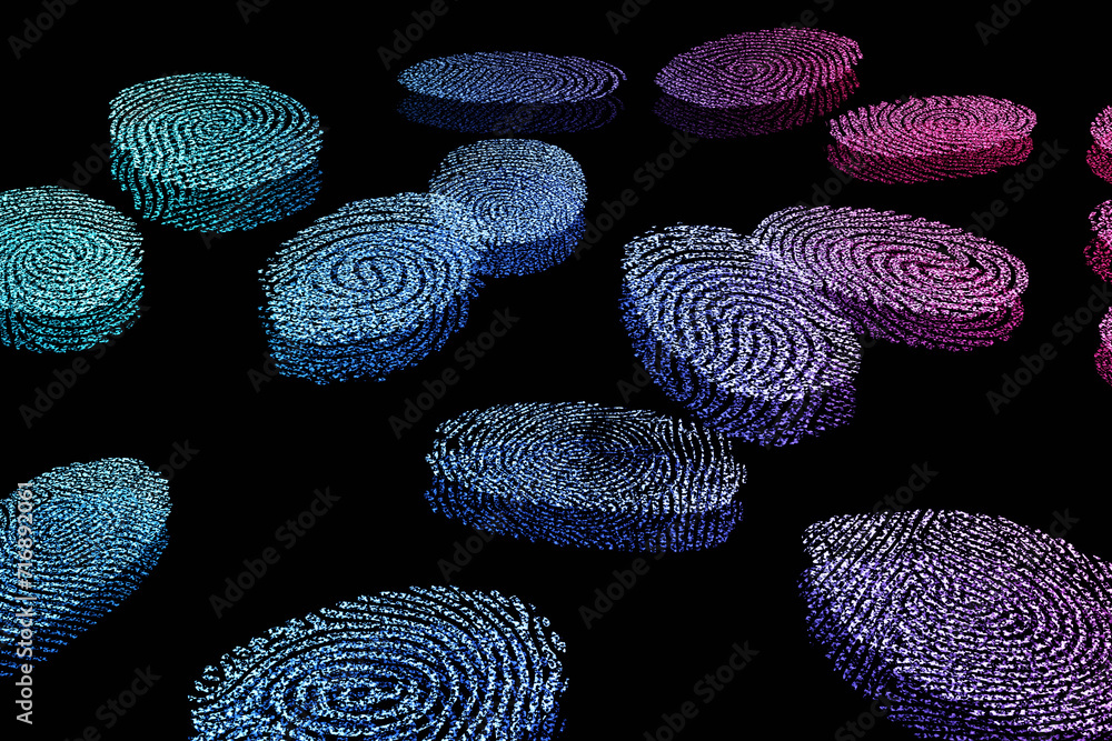Fingerprints on a glass illuminated by red and blue neon lights on dark ...
