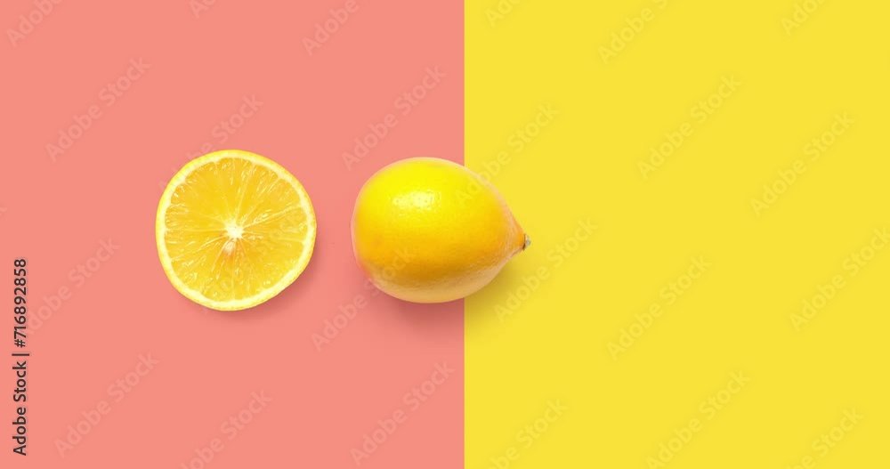 Creative animation made of lemon moving from left to right on the pink ...