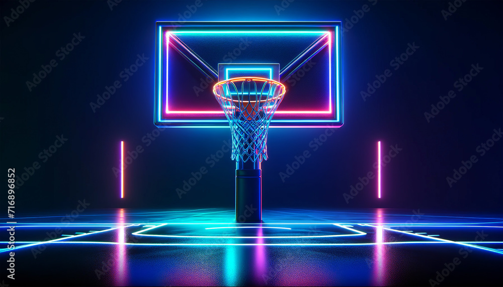 Neon basketball hoop with a futuristic design, with glowing lines on ...