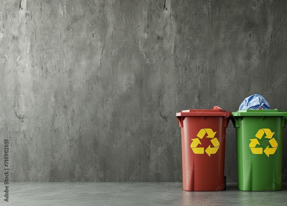 recycling bins standing side by side, each labelled with a different ...