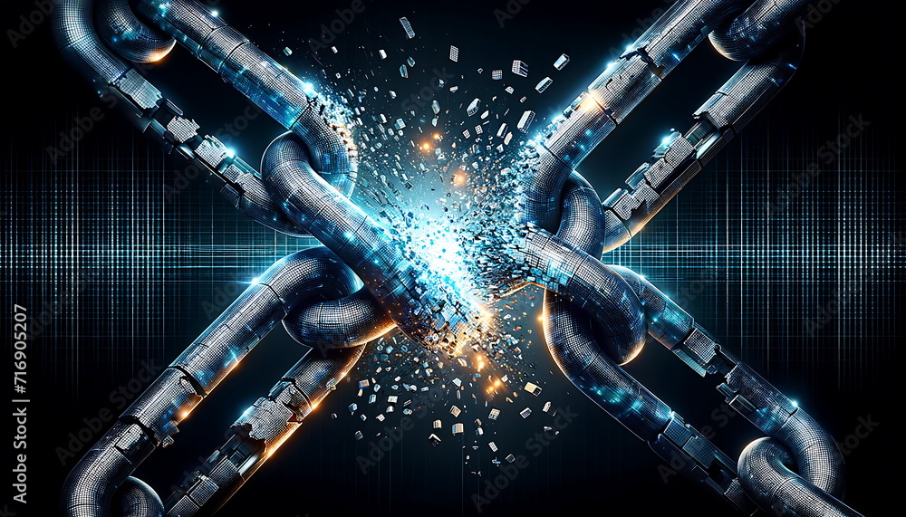 Blockchain Vulnerability 3d Wireframe Model Of A Broken Chain Abstract