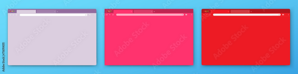 A set of three browser windows on a blue background. Website layout ...