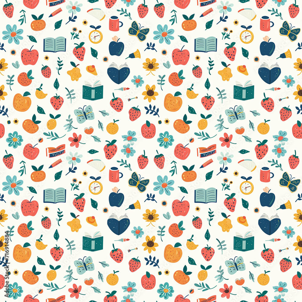 Teacher appreciation symbols seamless pattern. Gift wrapping, wallpaper ...
