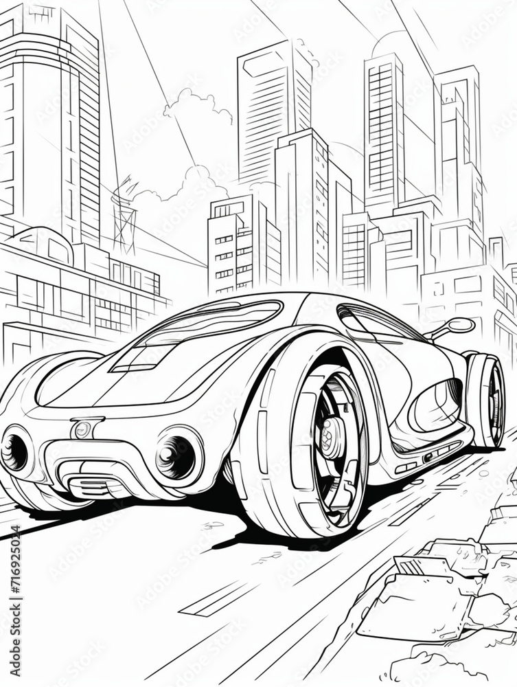 car of the future, coloring page for kids, coloring page, black and ...