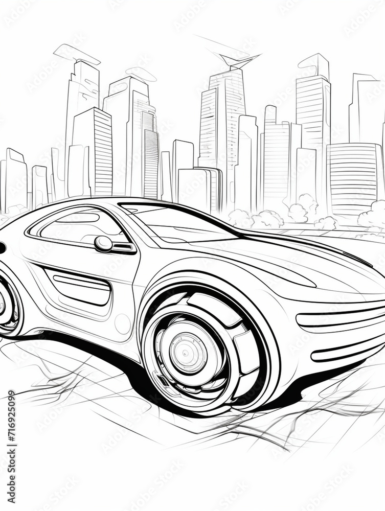 car of the future, coloring page for kids, coloring page, black and ...