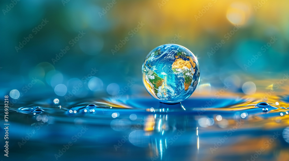 World Water Day concept, Close-up of a water droplet creating ripples ...