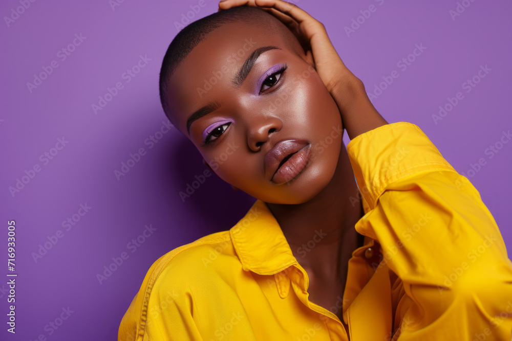 Beautiful black African woman fashion model with buzz cut hairstyle ...