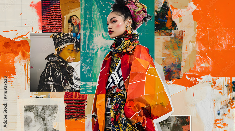 A fashion-inspired collage featuring fabric swatches runway images and ...