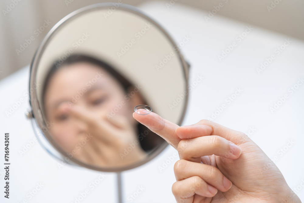 Ophthalmology care, eye sight, vision concept, asian young woman ...