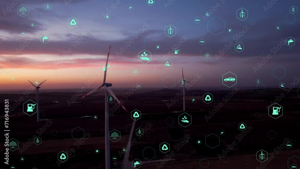 Vídeo do Stock: Windmill and graphic diagram of air currents that ...