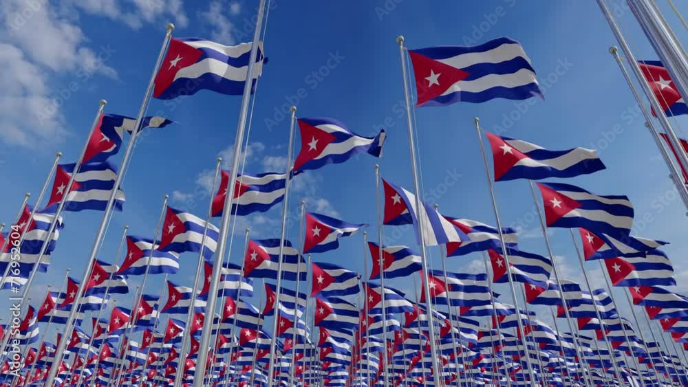 Cuban flag flying in the wind on a backdrop of blue sky. 3D Realistic ...