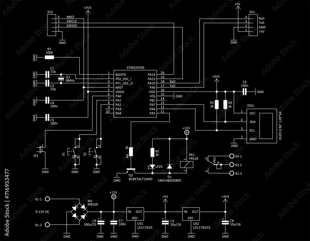 Technical schematic diagram of electronic device. Vector drawing ...