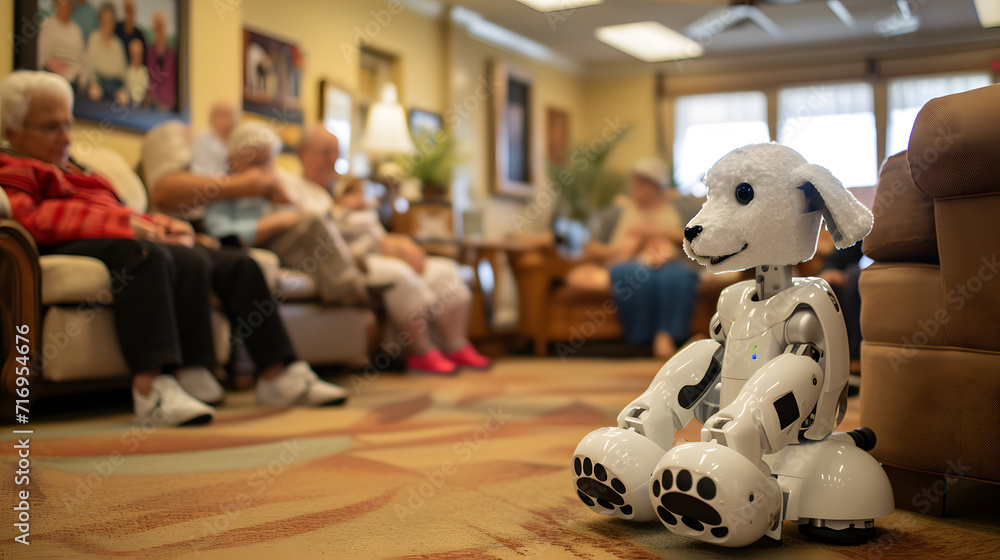 A robotic pet therapy session in a senior living facility aiding in ...