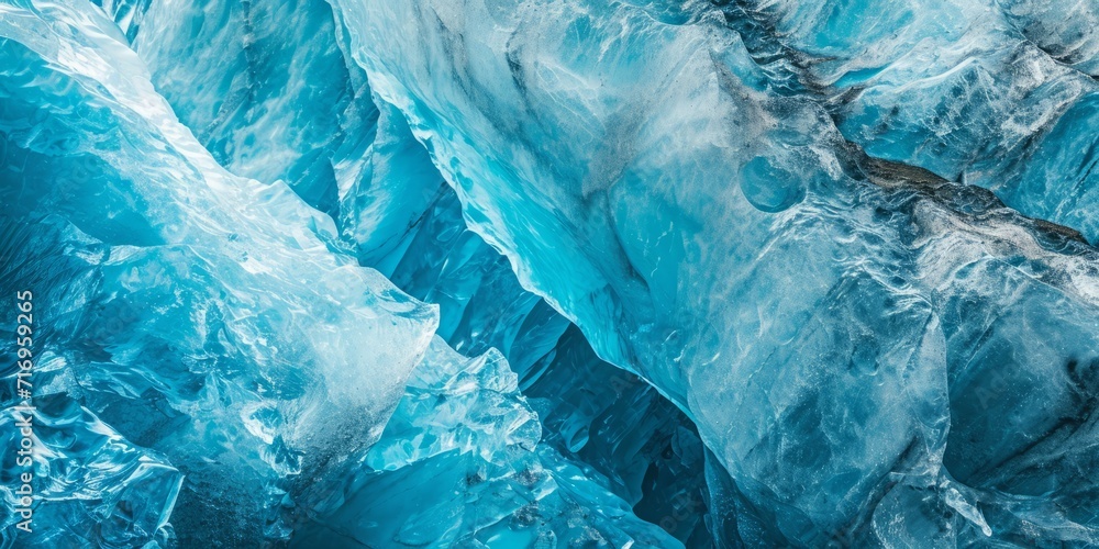 Stunning textures of blue glacial ice, exuding the raw beauty and power ...